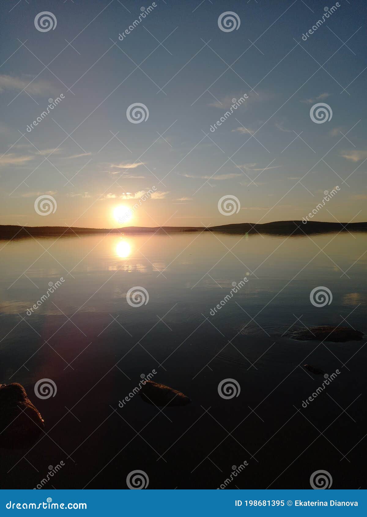 Sun over the lake stock image. Image of sunset, wave - 198681395