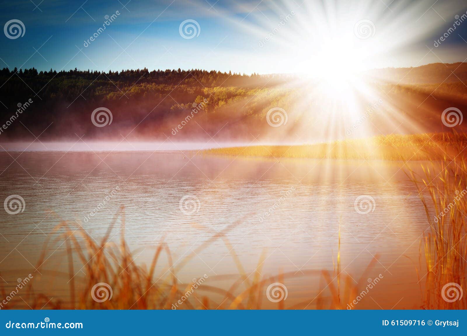 Sun over lake stock photo. Image of atmosphere, white - 61509716