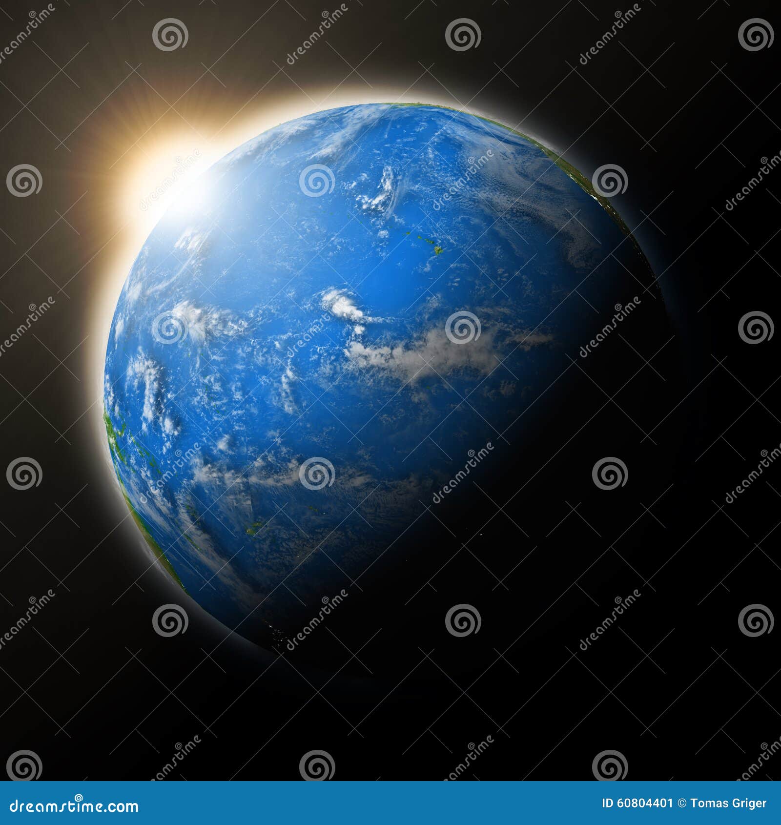 Sun Over Pacific Ocean on Planet Earth Stock Illustration ...