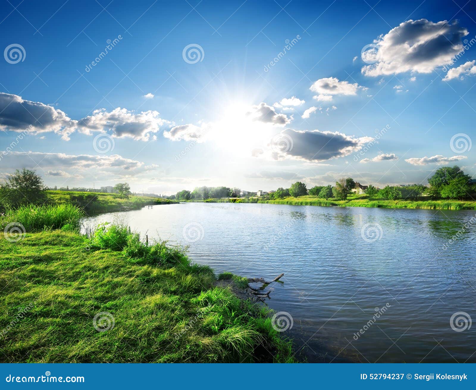 Sun over river stock image. Image of blue, ecology, river - 52794237