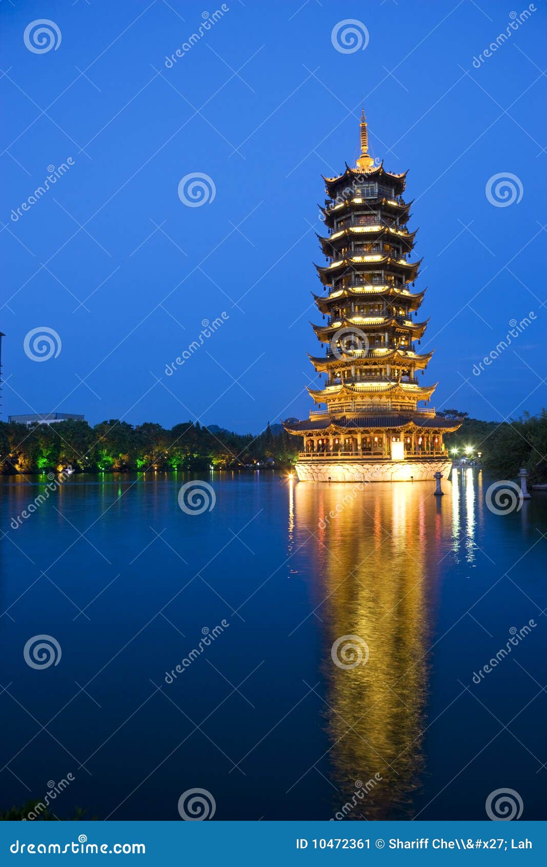 Sun Pagoda, Guilin, China stock image. Image of night - 10472361
