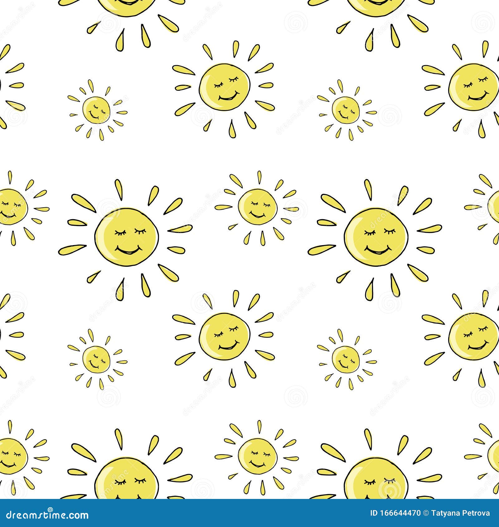 Sun Pattern, Sun Doodle Background, Seamless Vector Pattern Hand Drawn ...