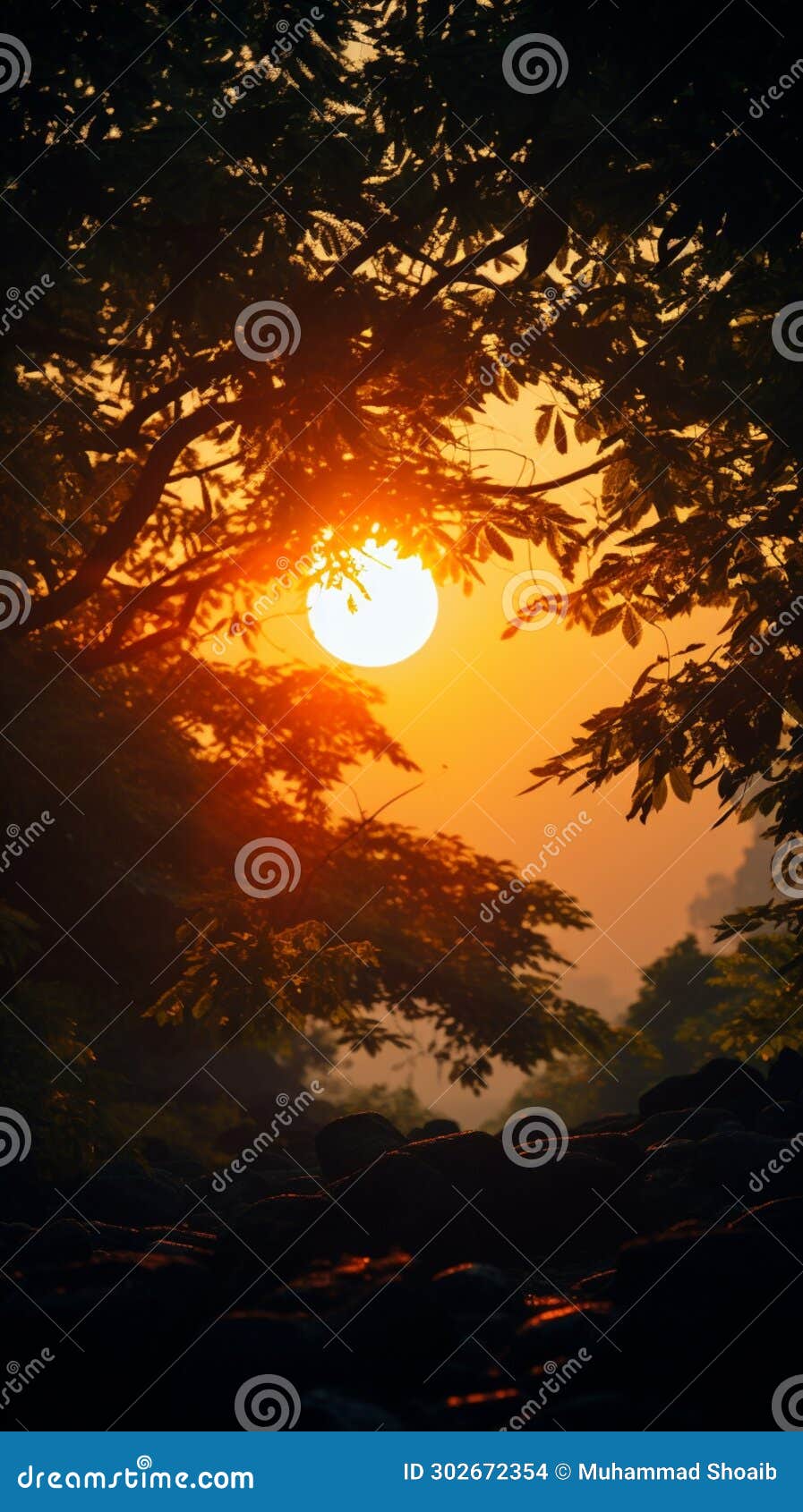 Sun Peeks through Tree Branches, Creating a Serene Natural View. Stock ...