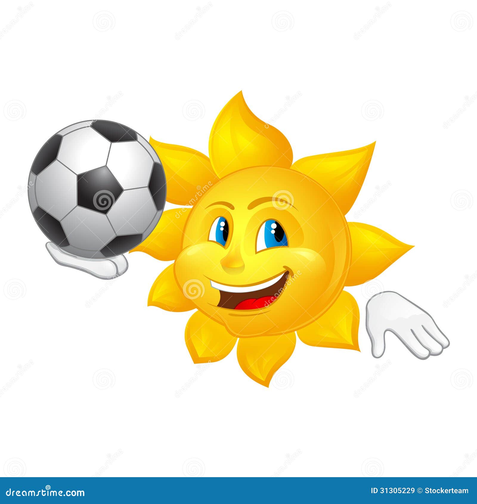 Sun is Playing Football Isolated on White Background Stock Illustration ...