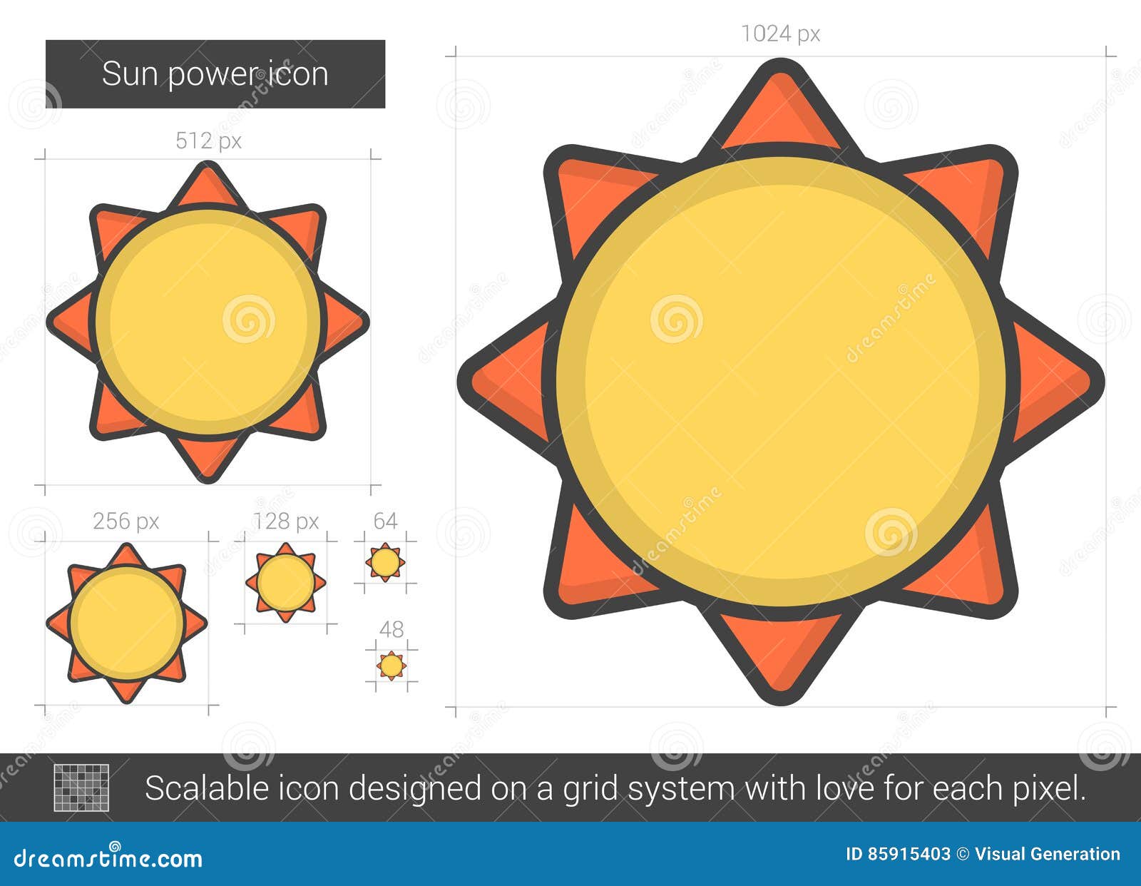 Sun power line icon. stock vector. Illustration of draw - 85915403