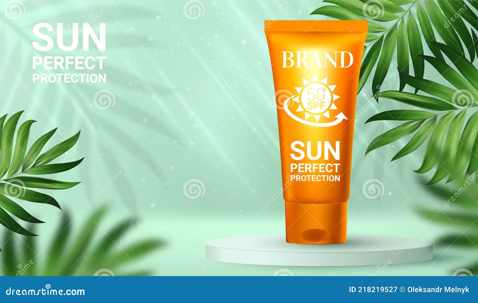 Sun Protection Cosmetic Vector Realistic Ads Poster Orange Plastic