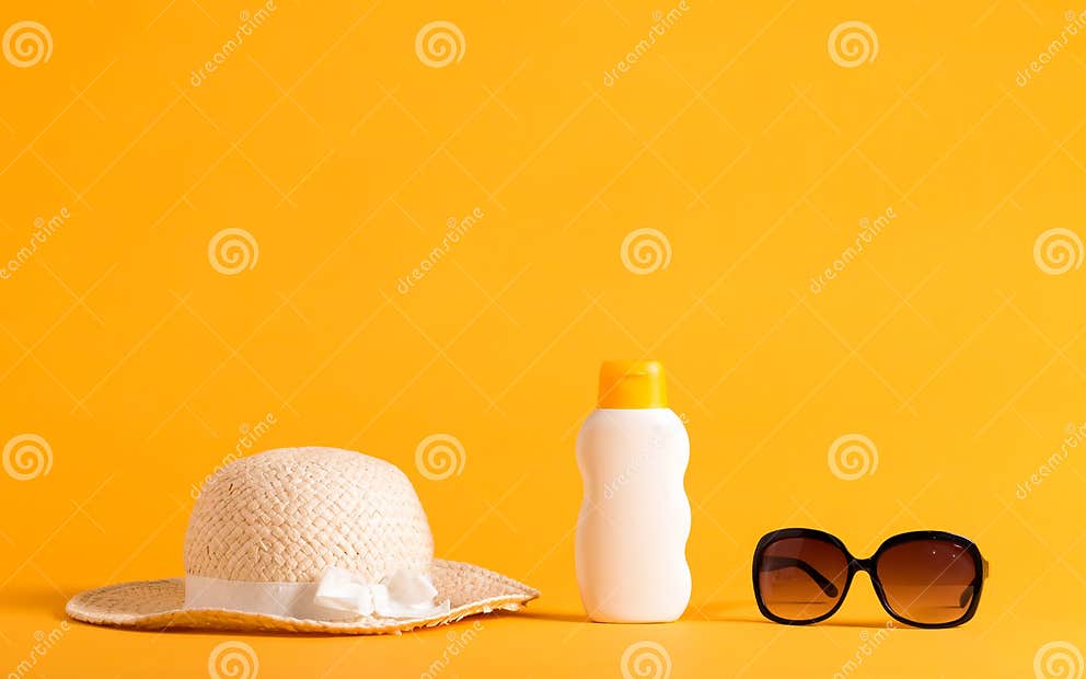 Sun protection items theme stock image. Image of vivid - 96271573