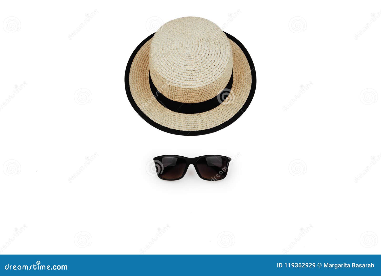 Sun Protection Objects Sunglasses and Hat. Stock Image - Image of ...