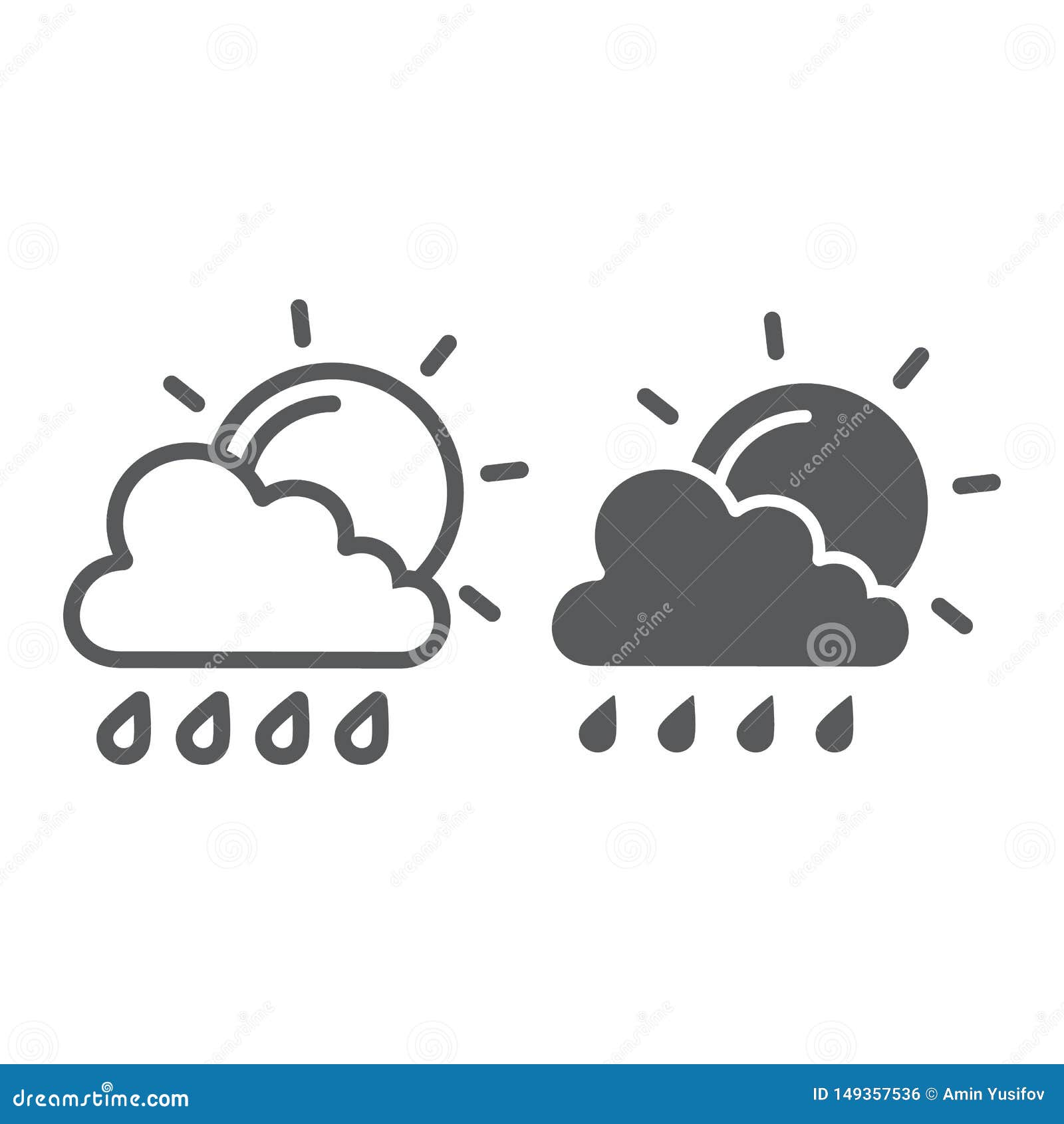 Sun and Rain Line and Glyph Icon, Weather and Forecast, Cloud and Sun ...