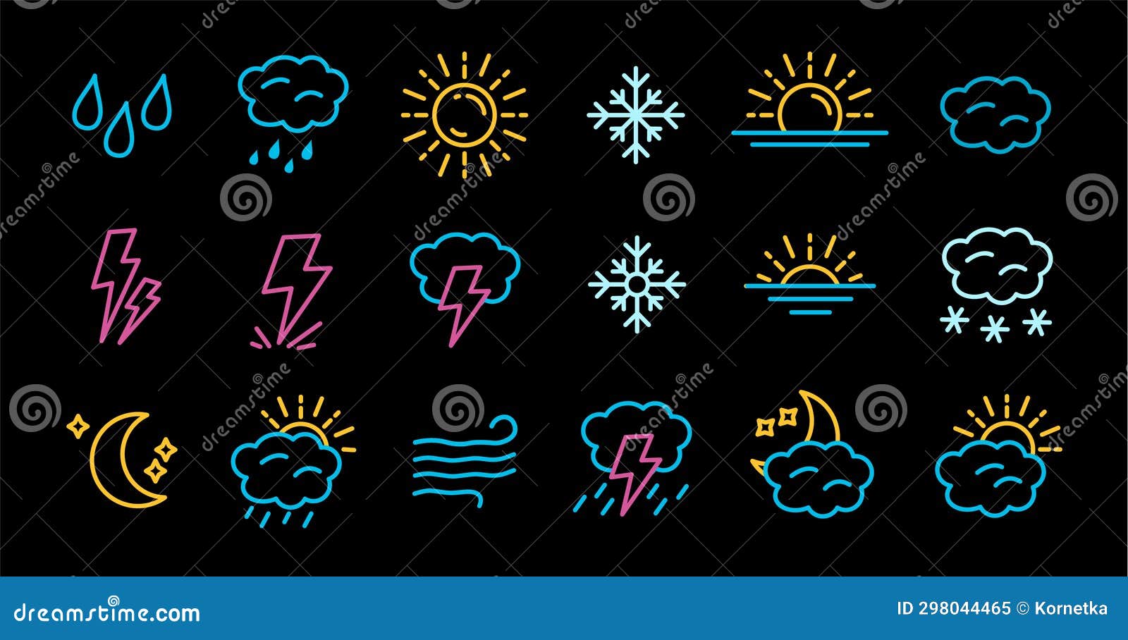 Sun Rain Snow. Moon Cloud Luna. Blue Yellow Stock Vector - Illustration ...