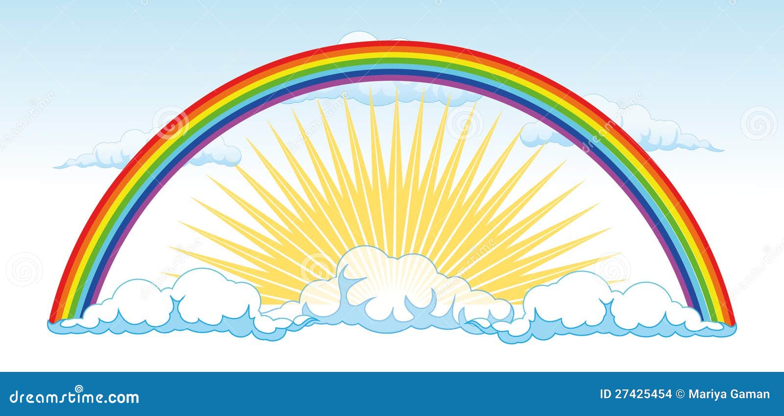 Sun and a Rainbow after the Rain - Vector Illustra Stock Illustration ...