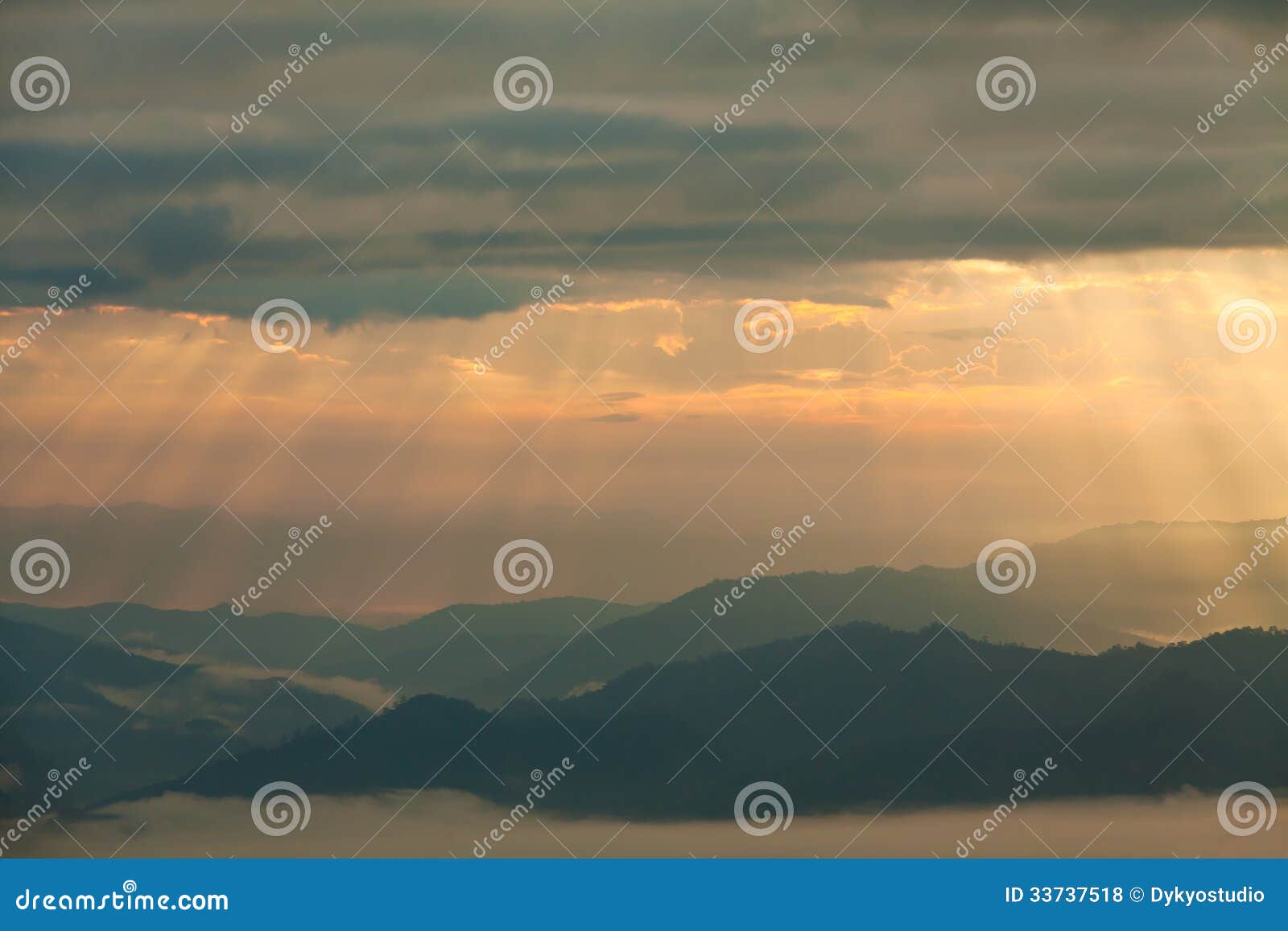 Sun Ray Shining Over Mountains at Pai, Maehongson, Thailand Stock Photo ...