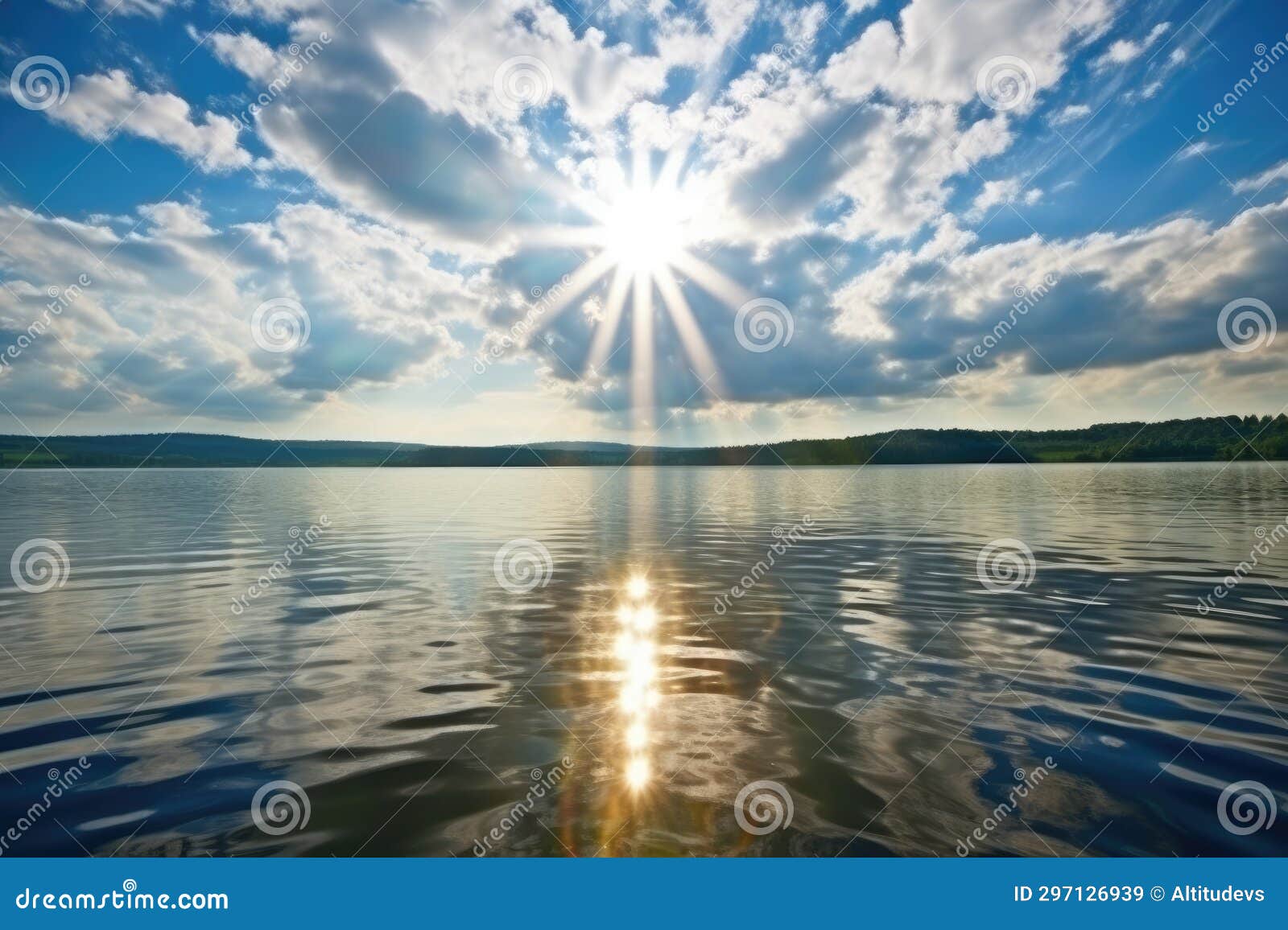 Sun Rays Beaming on the Surface of a Lake Stock Image - Image of ...
