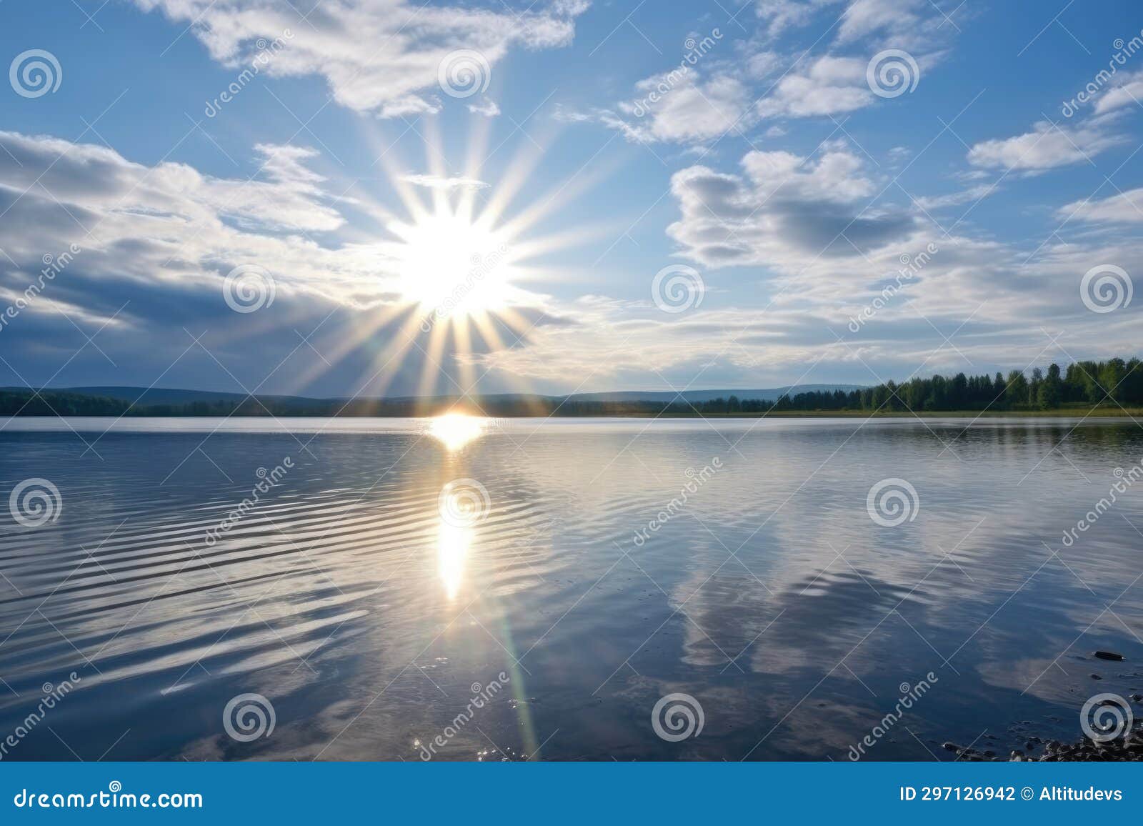 Sun Rays Beaming on the Surface of a Lake Stock Photo - Image of nature ...