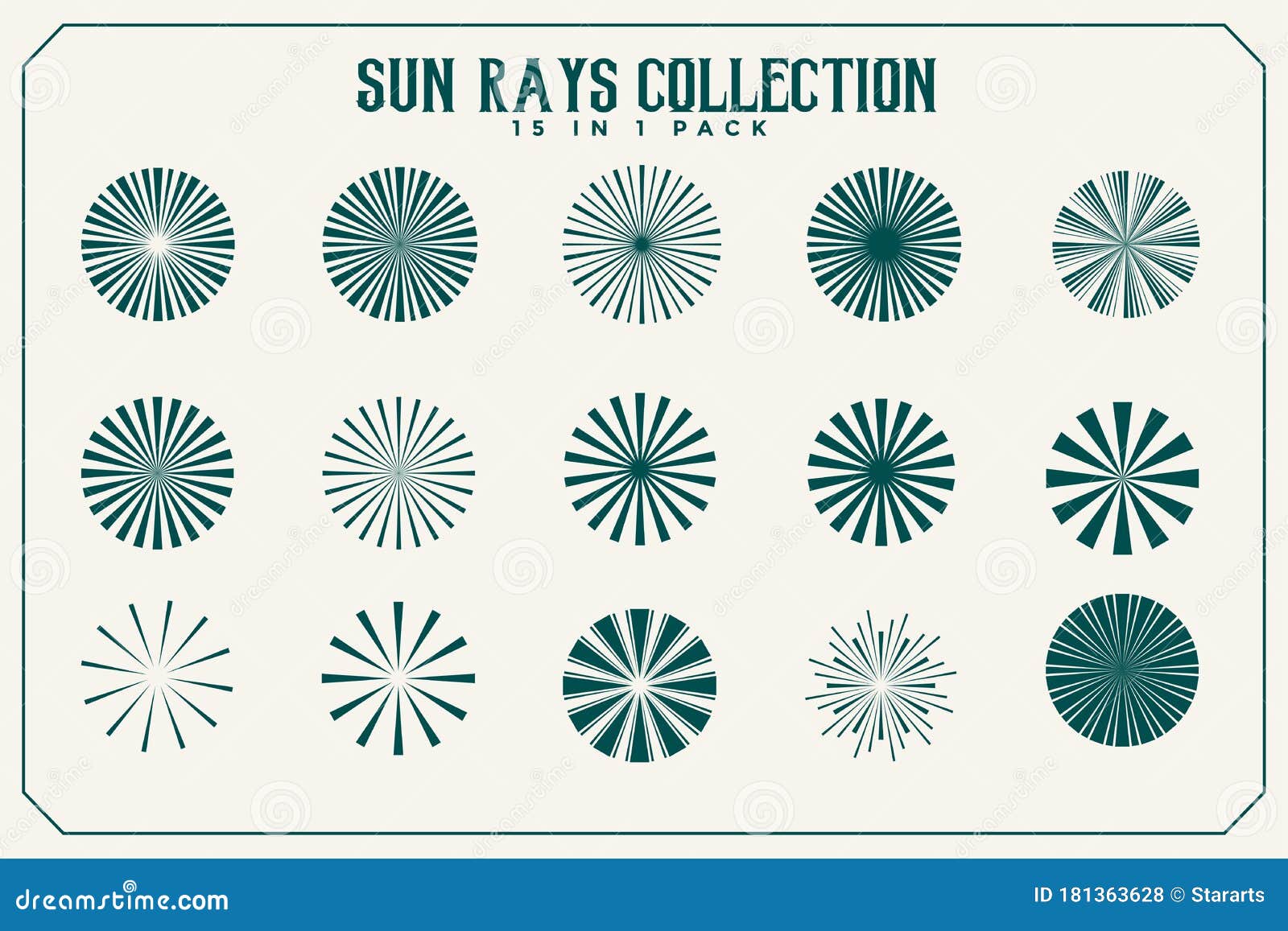Sun Rays and Beams Collection of Fifteen Stock Vector - Illustration of ...