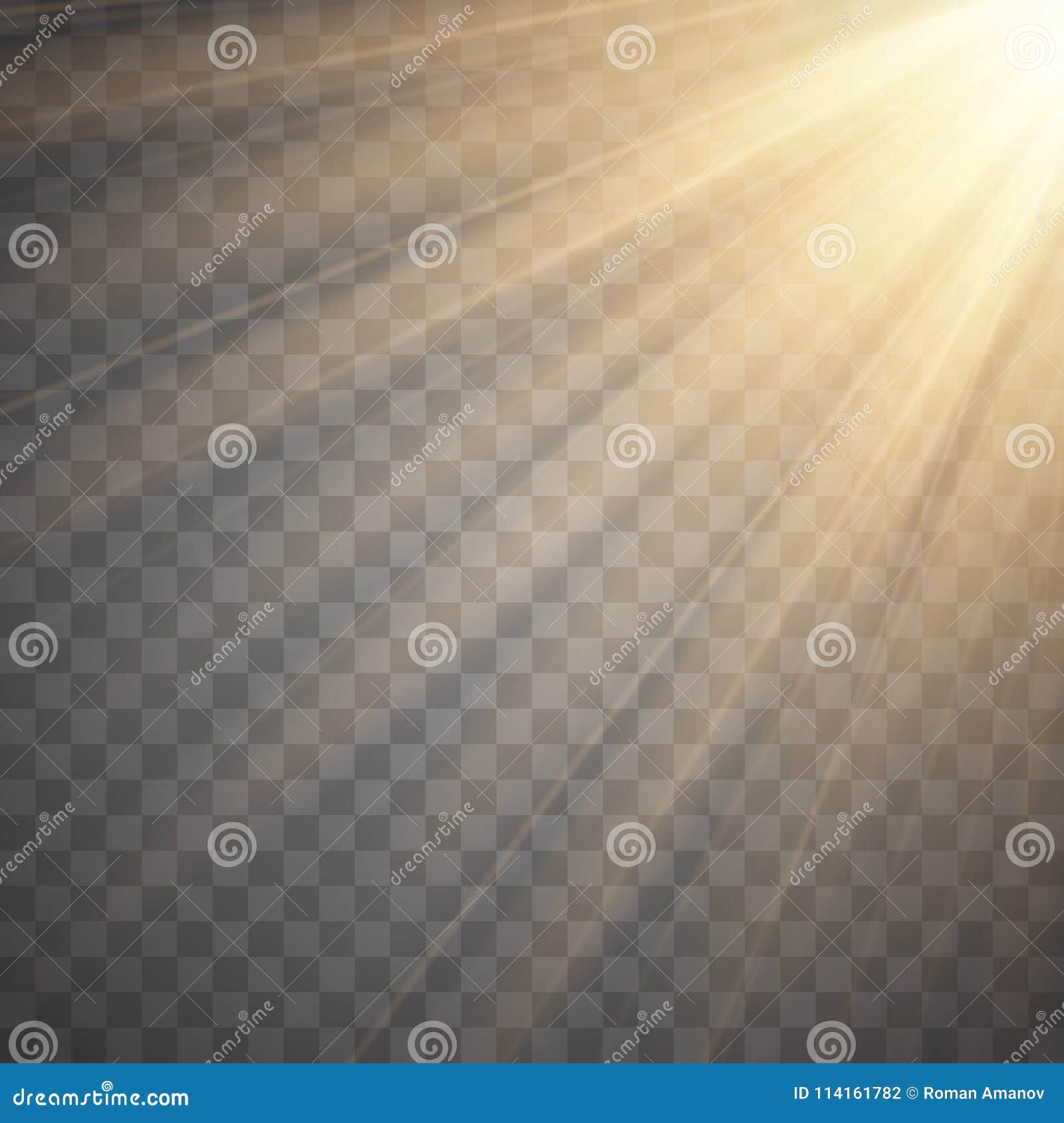 Sun Rays with Beams on Transparent Background. Golden Spotlight. Sun ...