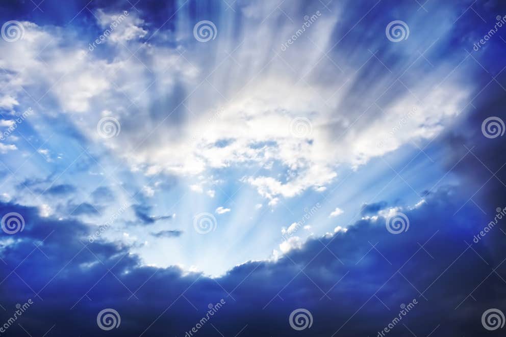 Sun Rays Behind the Clouds.Bright Sky Stock Image - Image of beam ...
