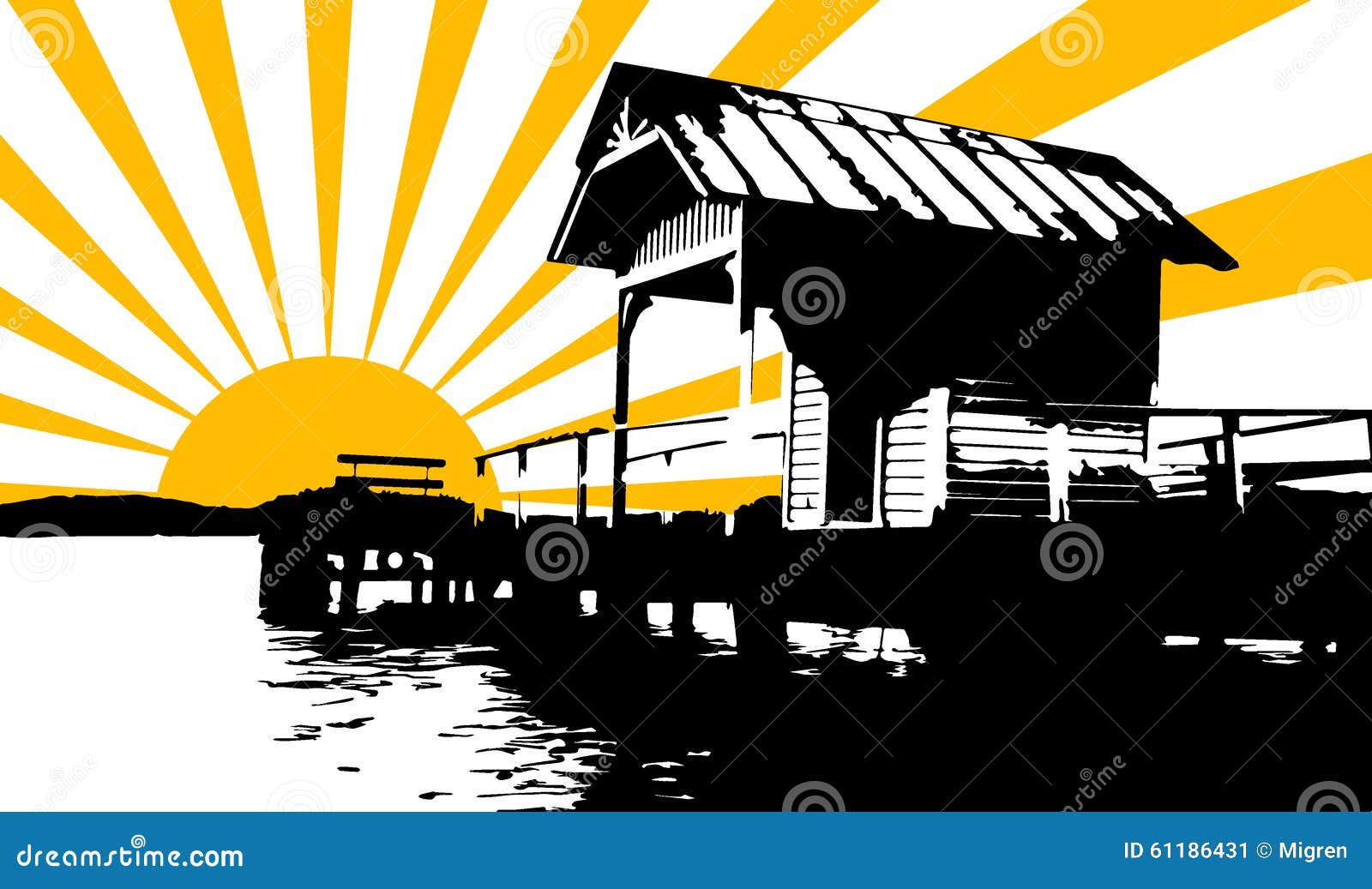 Sun rays behind the house stock illustration. Illustration of ...