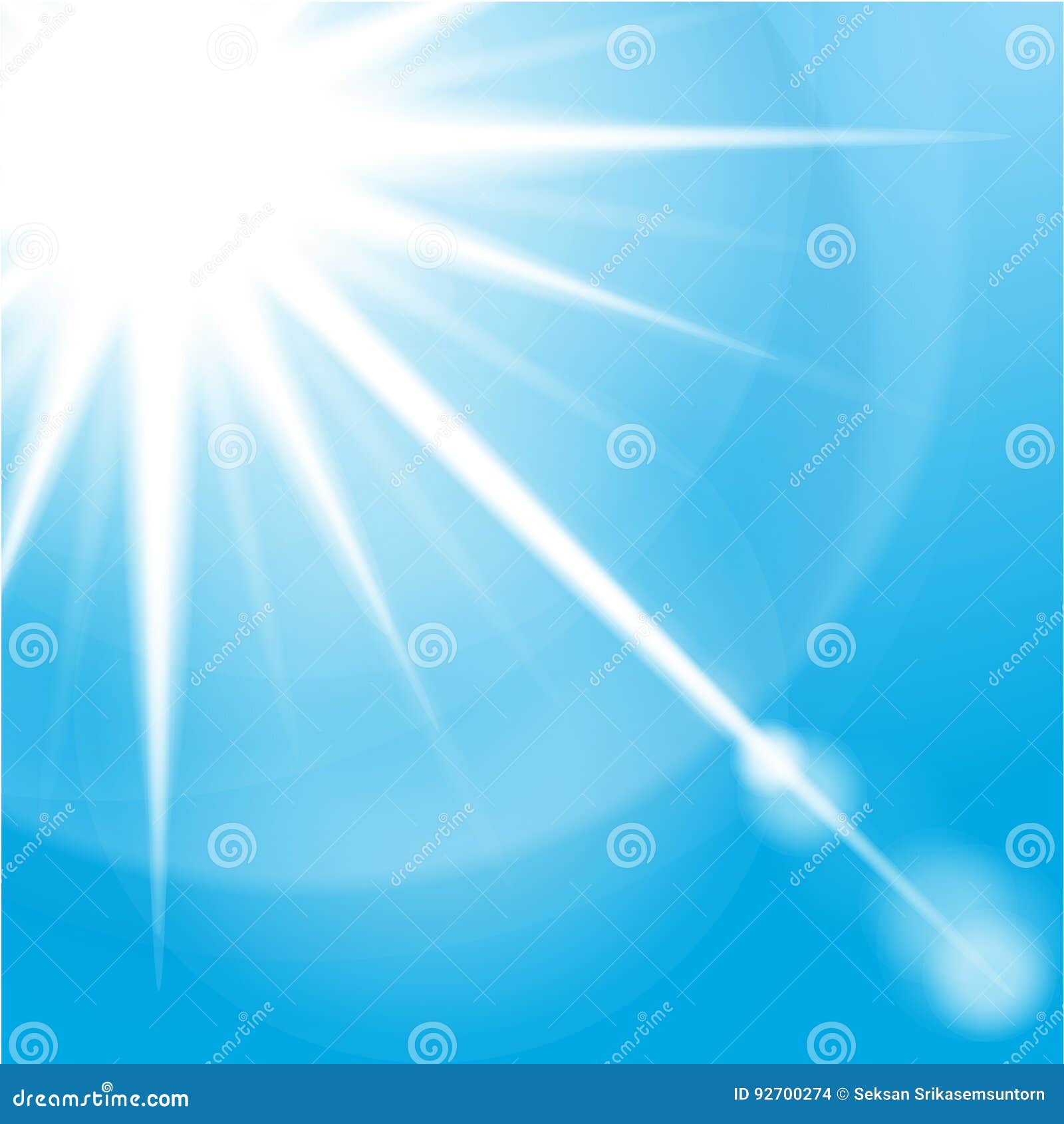 Sun Rays on Blue Sky Background Stock Vector - Illustration of shine ...