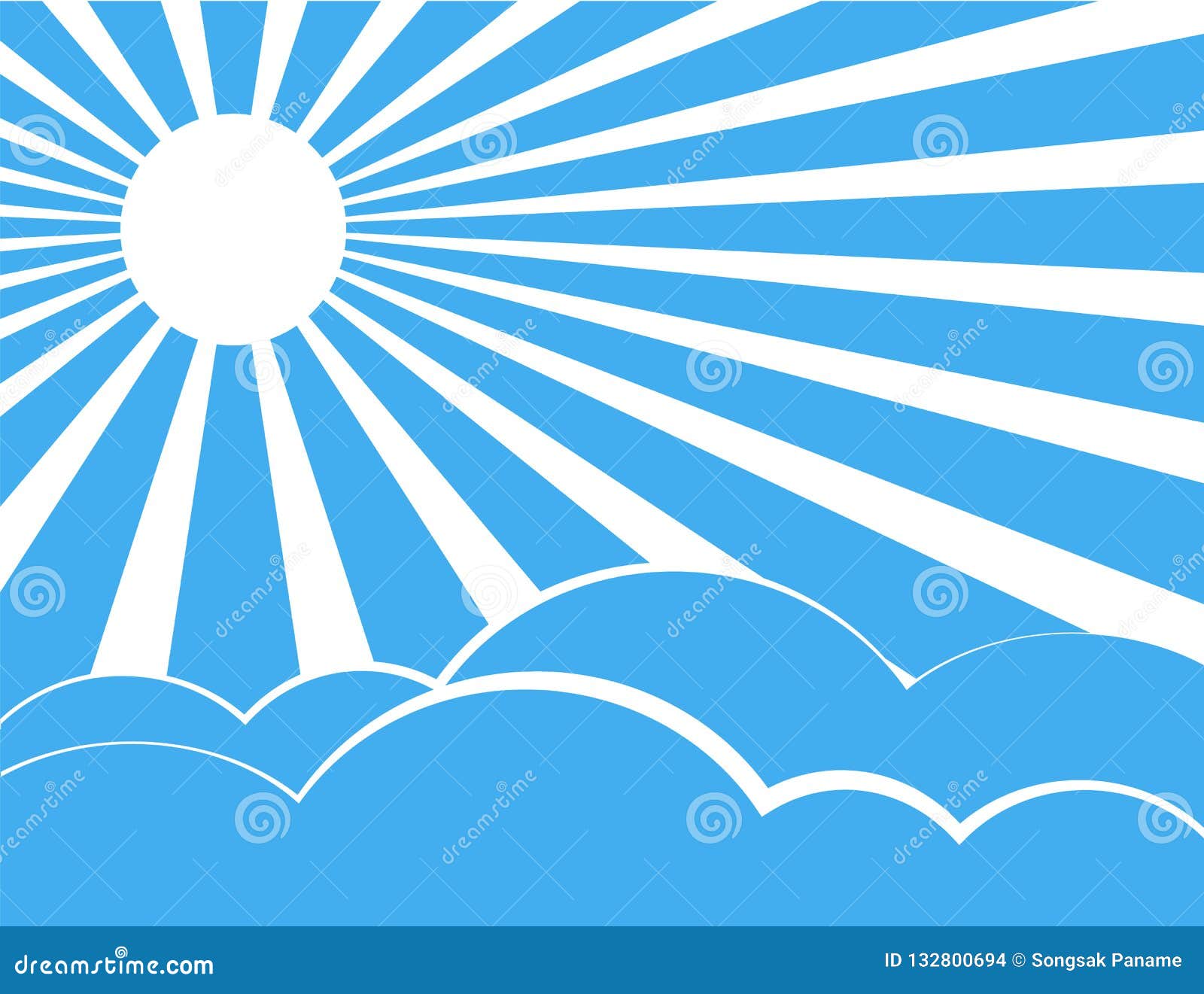 Sun Rays with Blue and White Behind the Clouds Stock Vector ...
