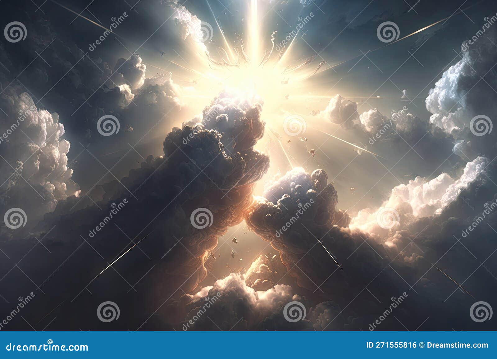 Sun Rays Break through the Clouds in the Sky. Entrance To Heaven. Created with Generative AI ...