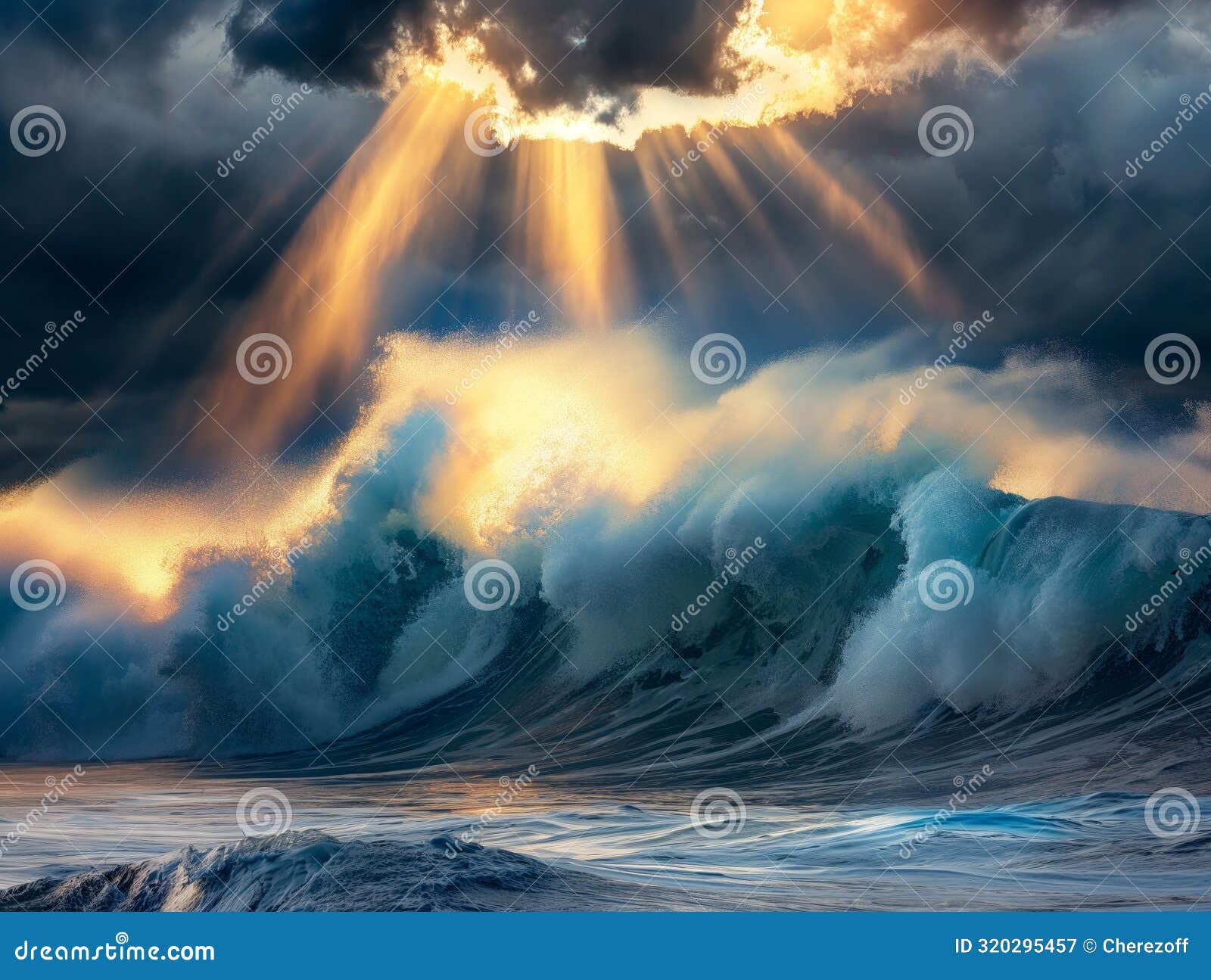 Sun Rays Breaking through Storm Clouds Over Ocean Waves Stock Image ...
