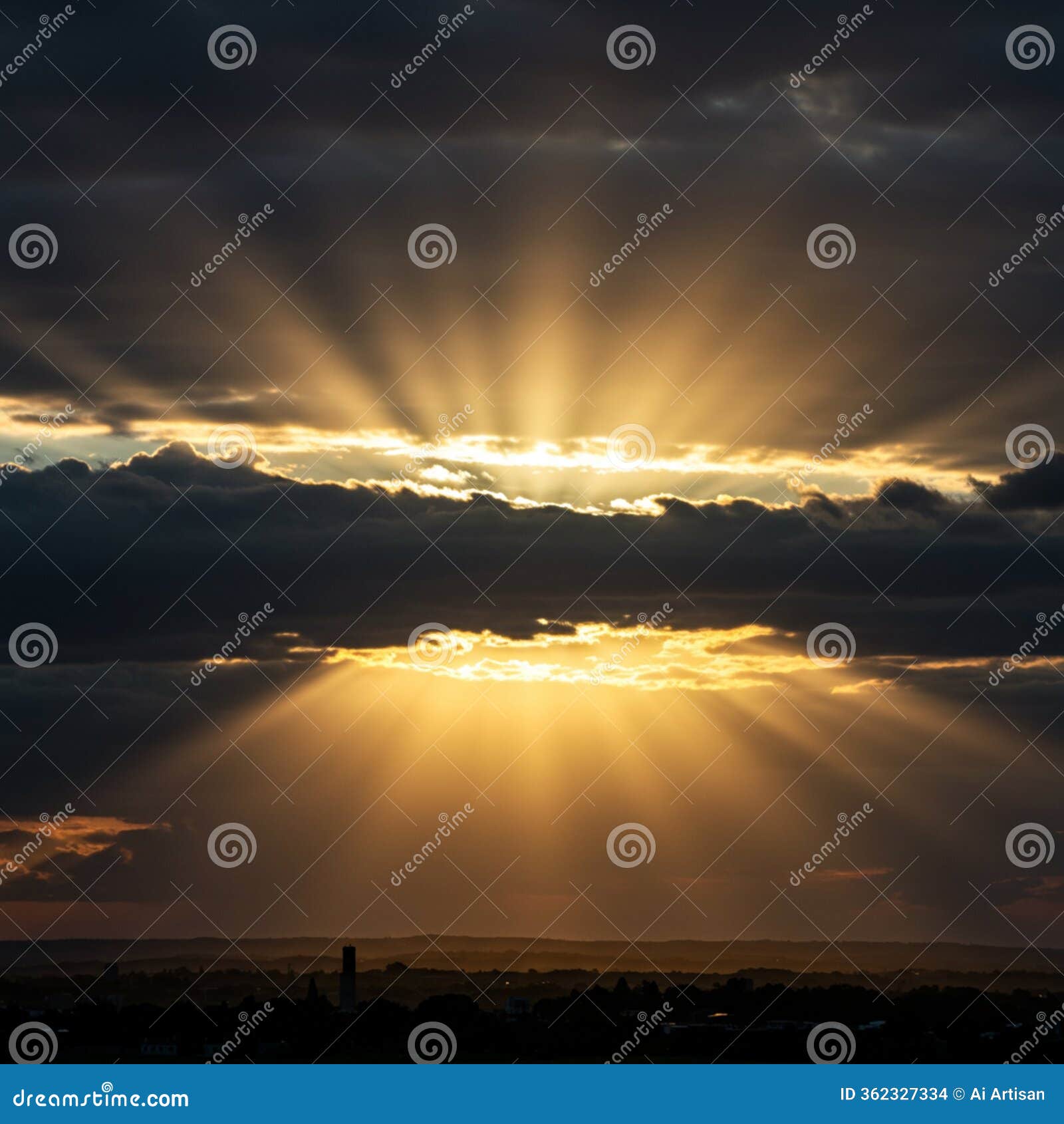 Sun Rays Burst through a Dense Layer of Dark Clouds, Creating a ...