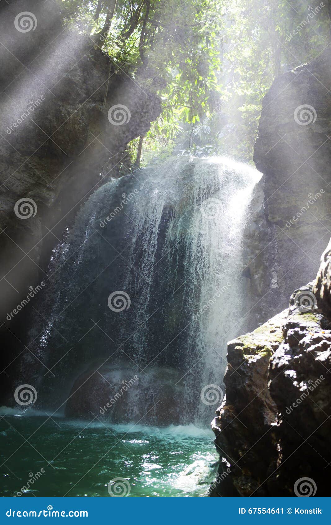 Sun Rays in a Cave with Falls. Jamaica Stock Image - Image of exotic ...