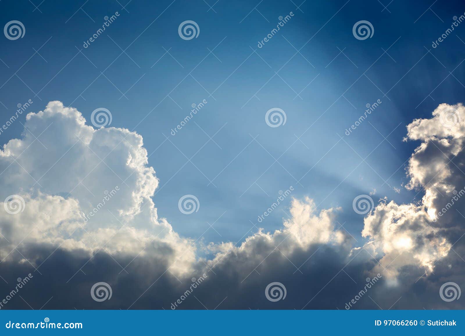 Sun Rays through Cloud Above Clear Blue Sky Stock Photo - Image of ...