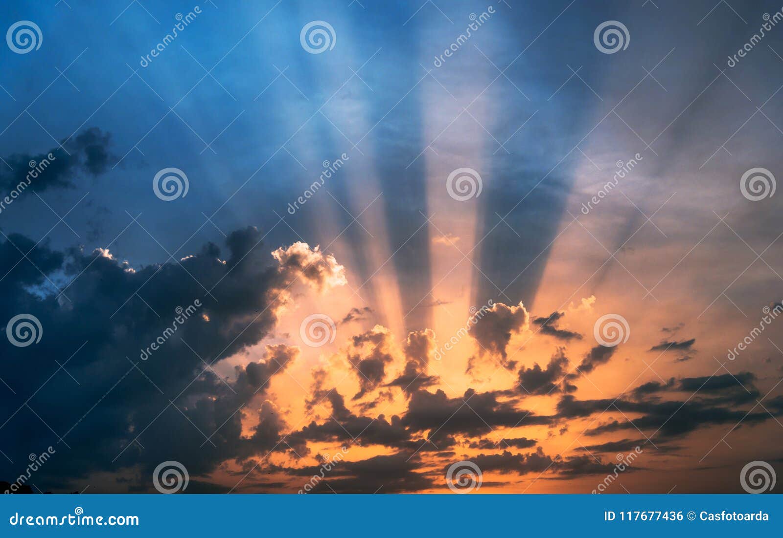 Sun Rays and Cloud Shades on the Sky. Stock Photo - Image of shine ...
