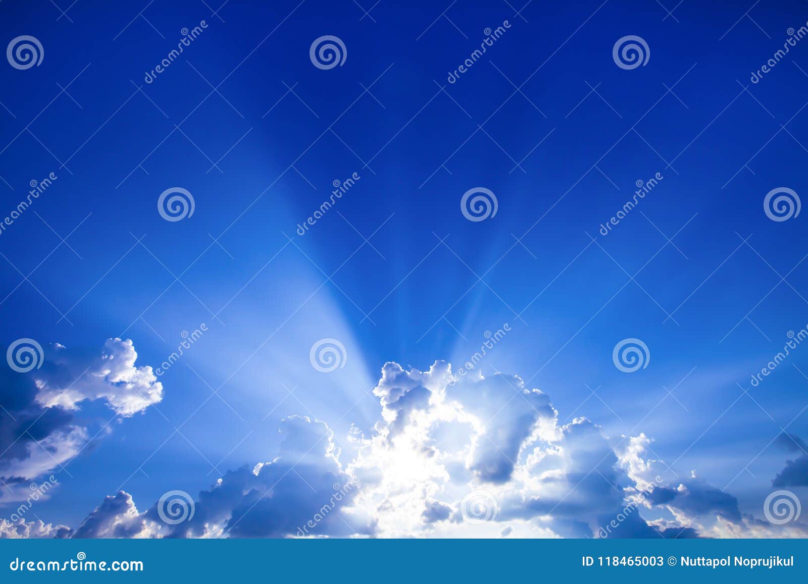 Sun Rays with Clouds on Blue Sky Landscape.rays of Light. Stock Image ...