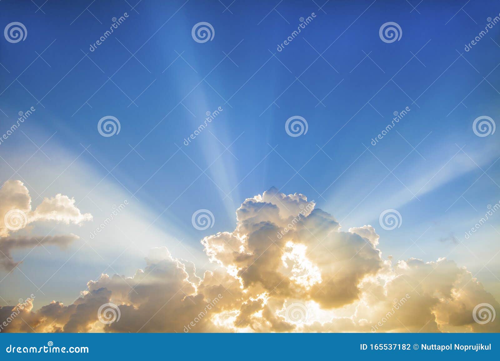Sun Rays with Clouds on Blue Sky Landscape.rays of Light on the Sky ...