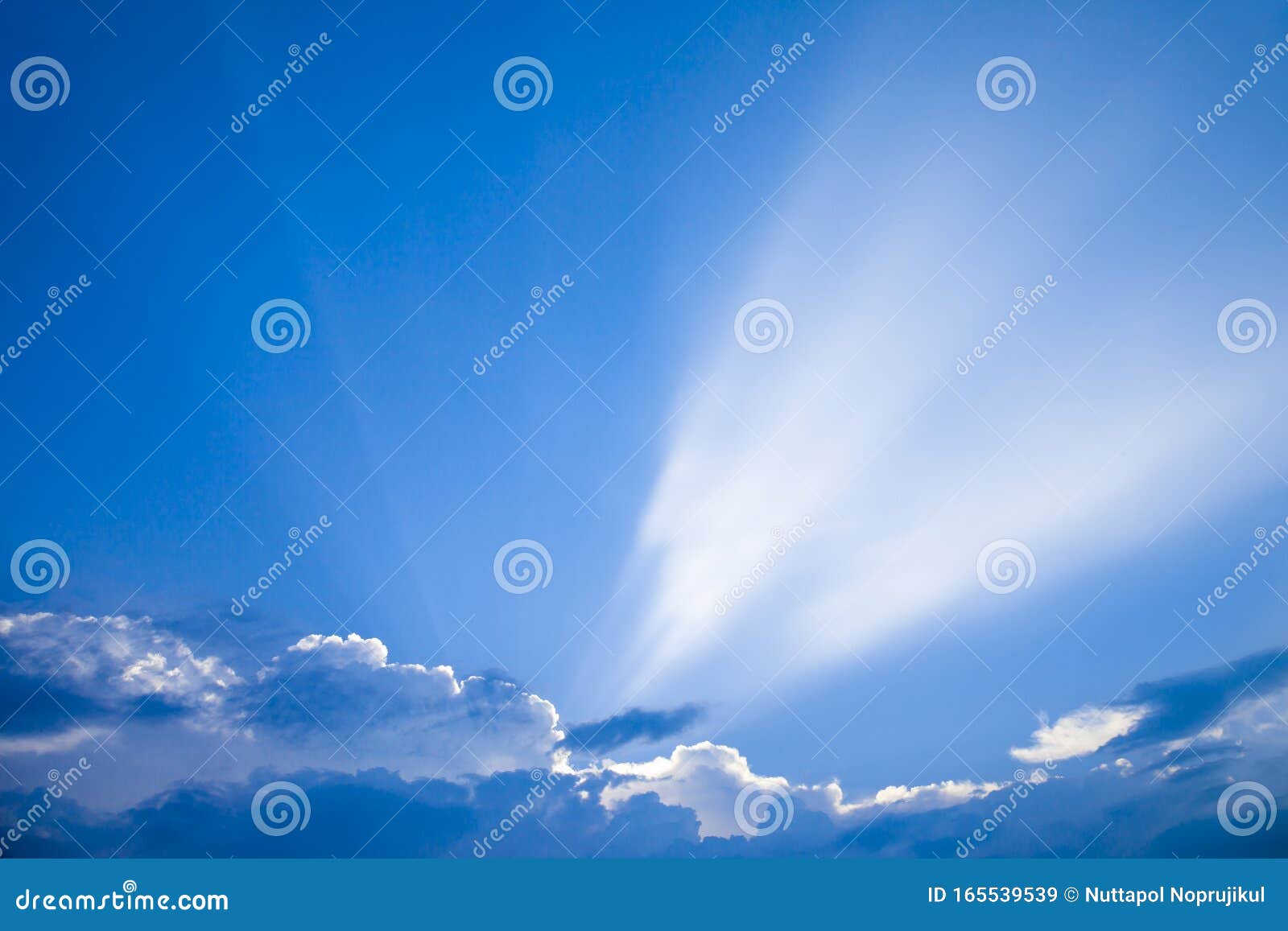 Sun Rays with Clouds on Blue Sky Landscape.rays of Light on the Sky ...