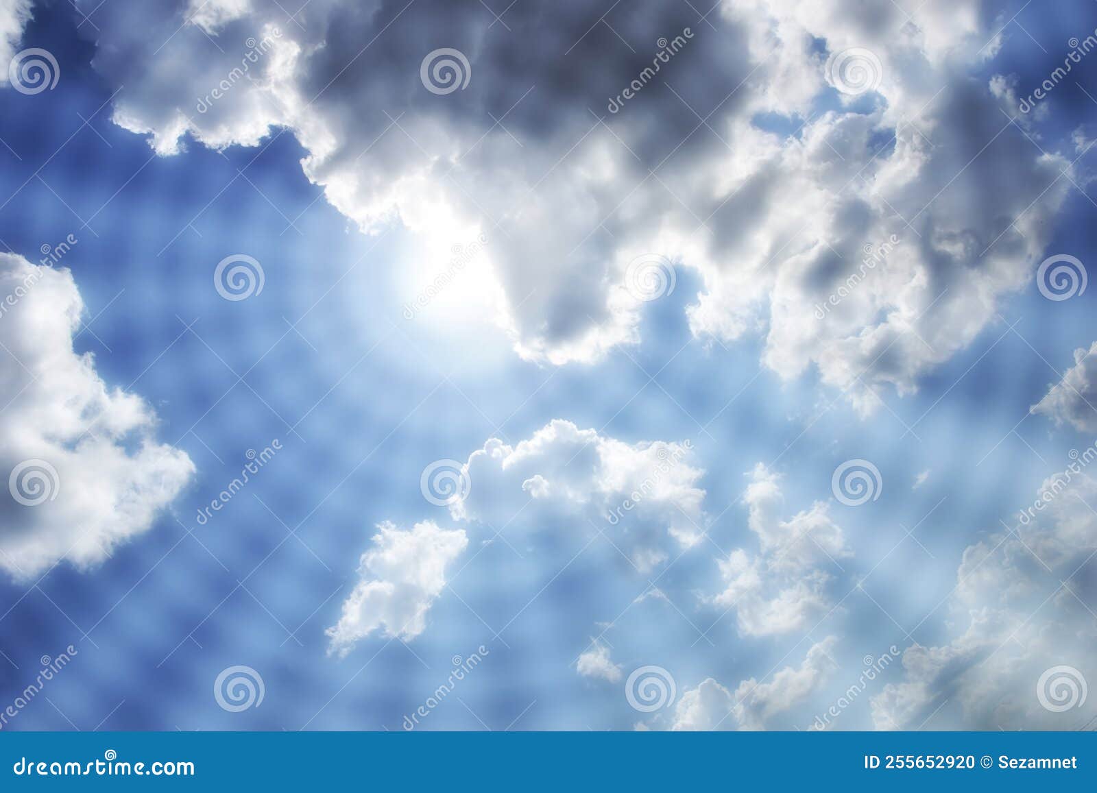Sun Rays from Clouds Blue Sky Radial Rays Stock Photo - Image of ...