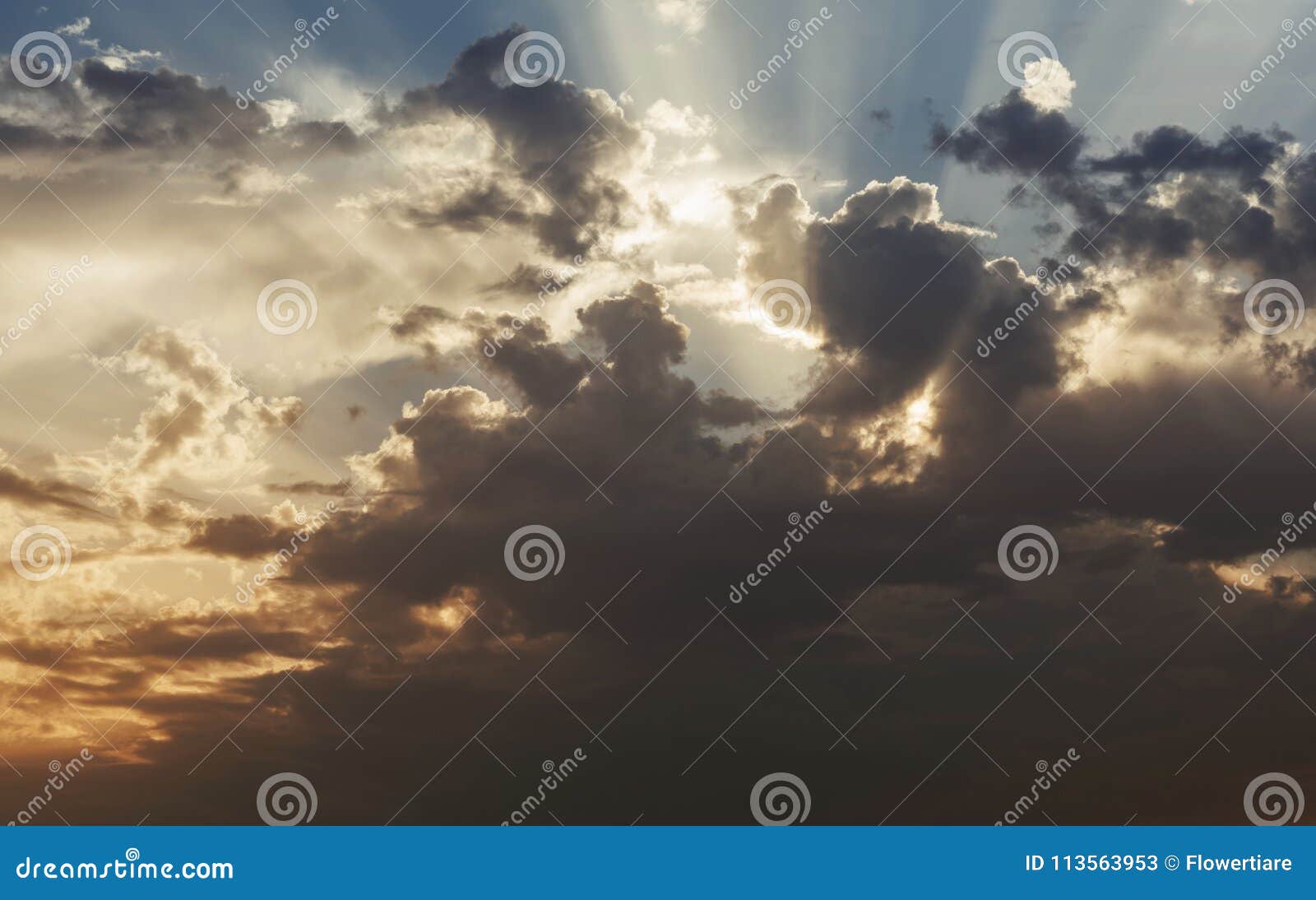 Sun Rays through the Clouds in Rainy Weather. Stock Image - Image of ...