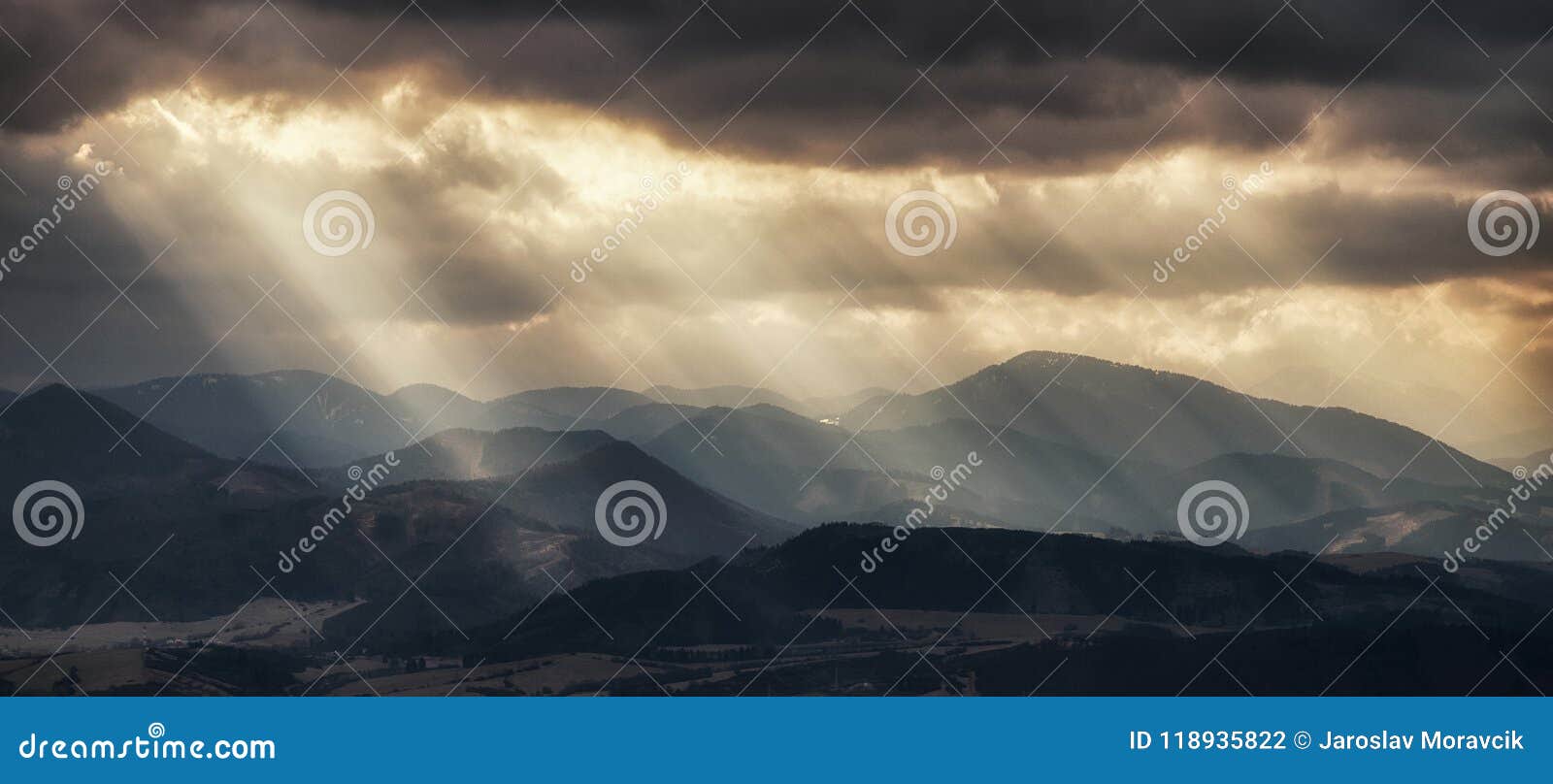 Sun rays clouds stock photo. Image of panorama, land - 118935822