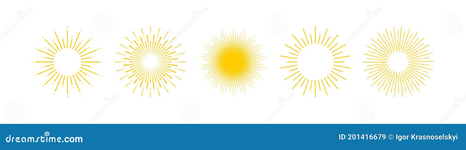 Sun. Sun Rays Collection. Yellow Sun Vector Icons Stock Vector ...