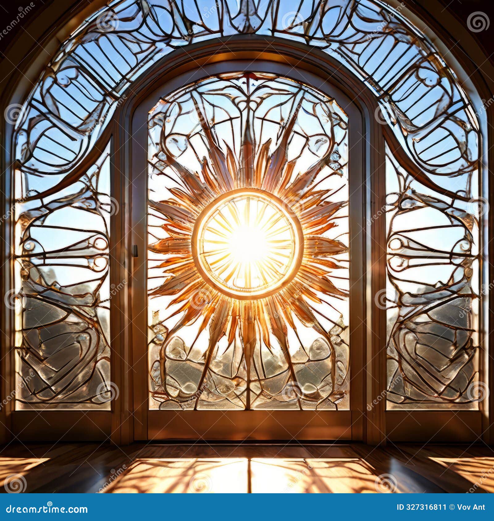 Sun Rays Dancing through a Beveled Glass Door Creating Intricat Stock ...