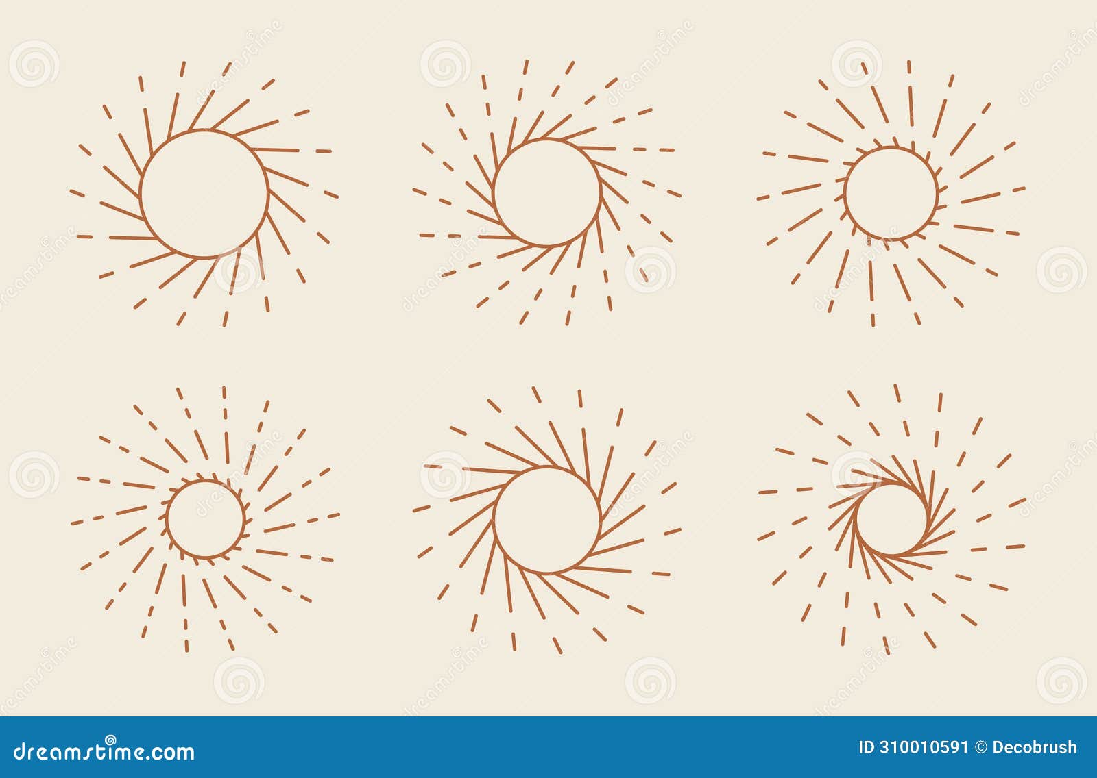 Sun Rays Decorative Frames, Sunburst Rays Design Elements. Line Art ...