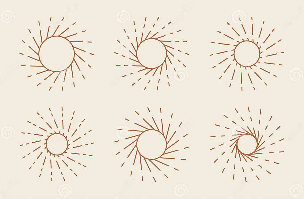 Sun Rays Decorative Frames, Sunburst Rays Design Elements. Line Art ...