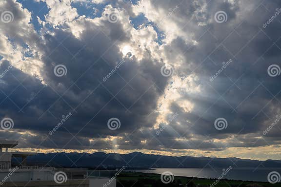 Sun Rays through Dramatic Clouds in the Winter Sky in Cyprus 2 Stock ...