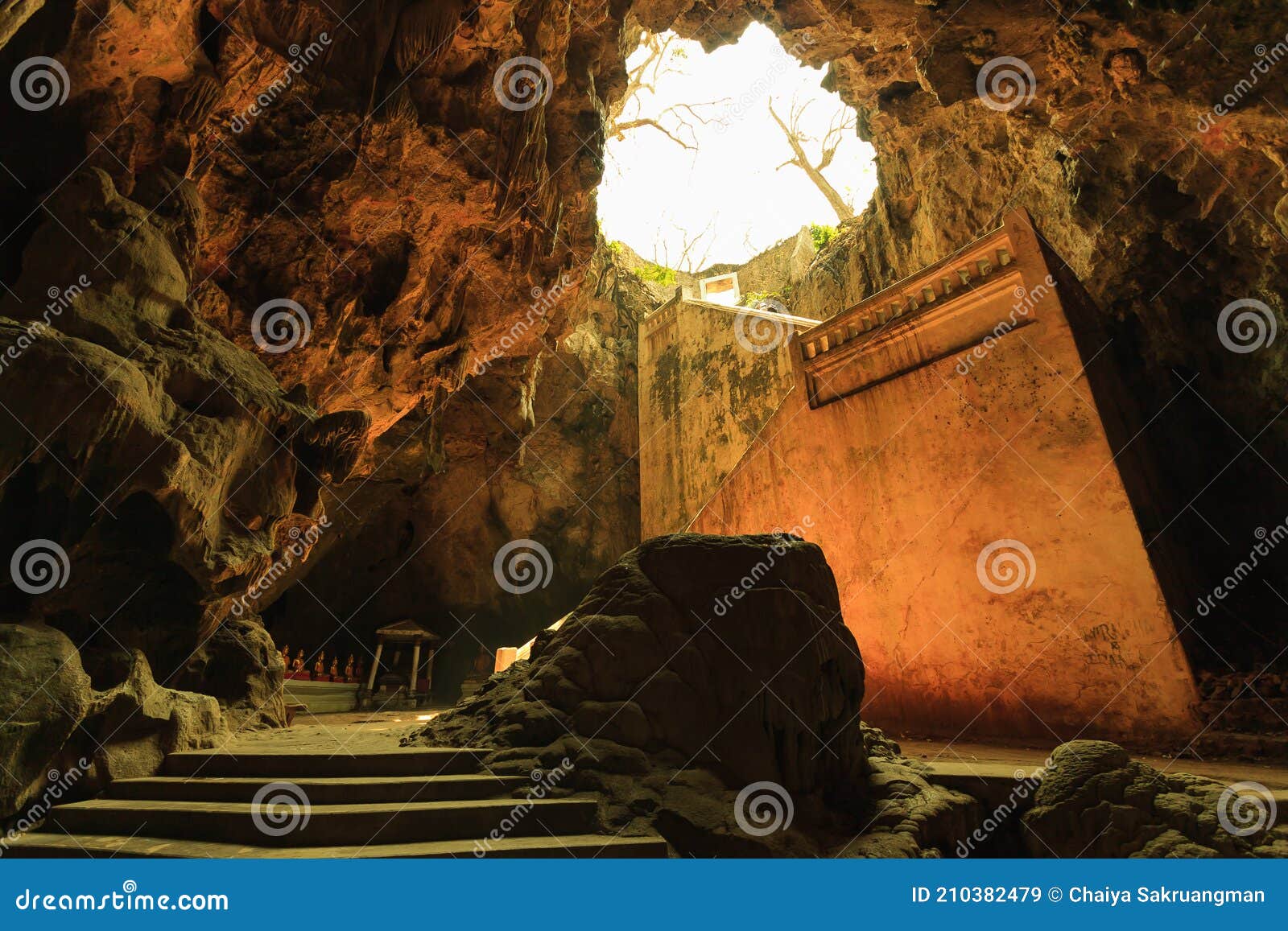 Sun Rays Fall into the Cave with a Big Staircase Stock Image - Image of ...