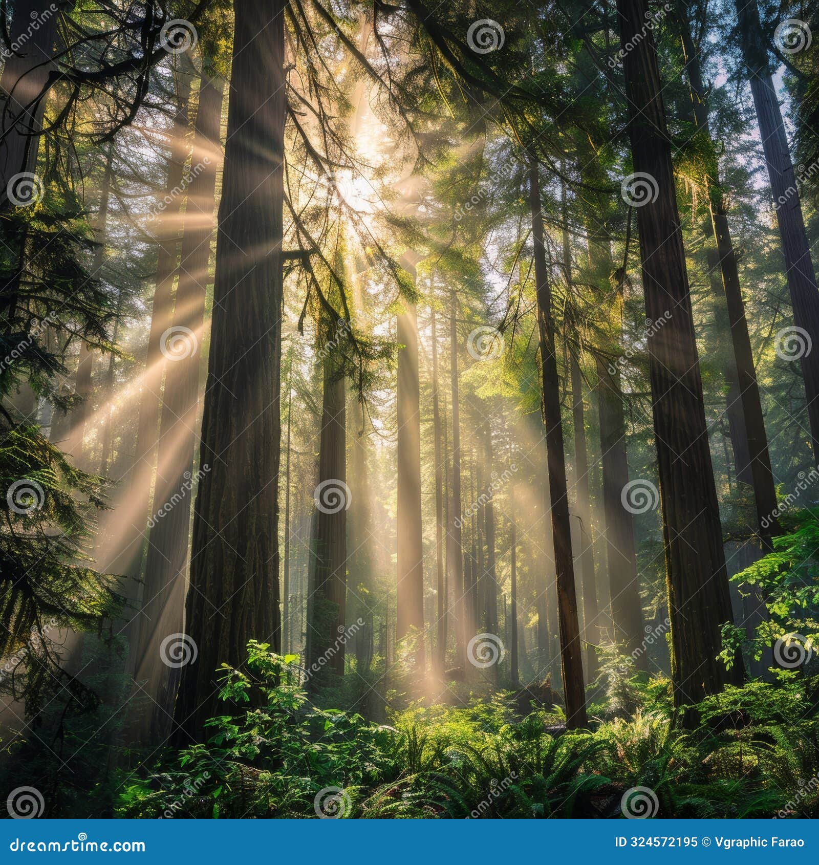 Sun Rays Filtering through a Dense Forest with Tall Trees Stock Image ...