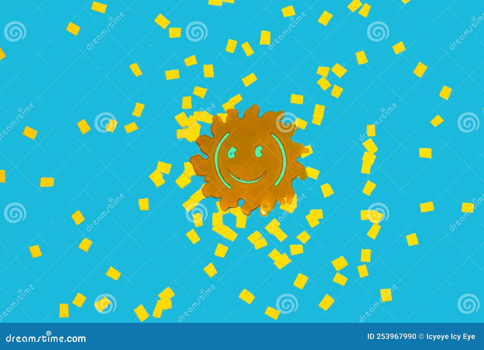 Sun with Rays Flying on Blue Background, Creative Art Minimal Concept ...