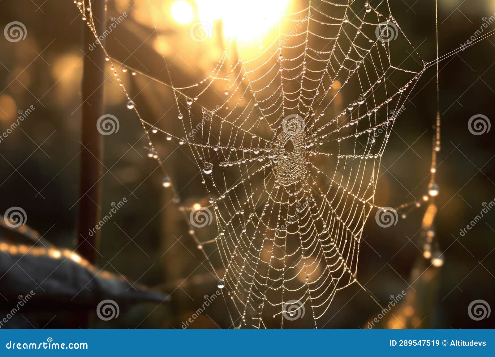 Sun Rays Illuminating Diamond Dust on a Spider Web Stock Image - Image ...