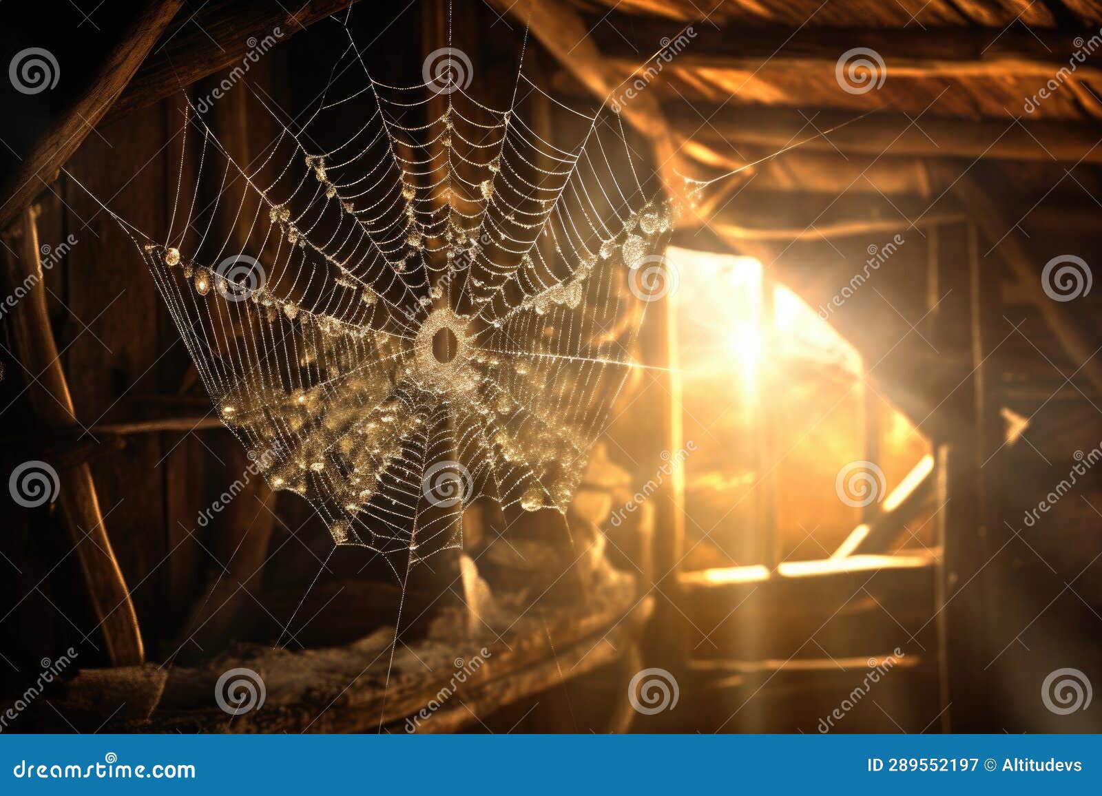 Sun Rays Illuminating Diamond Dust on a Spider Web Stock Image - Image ...