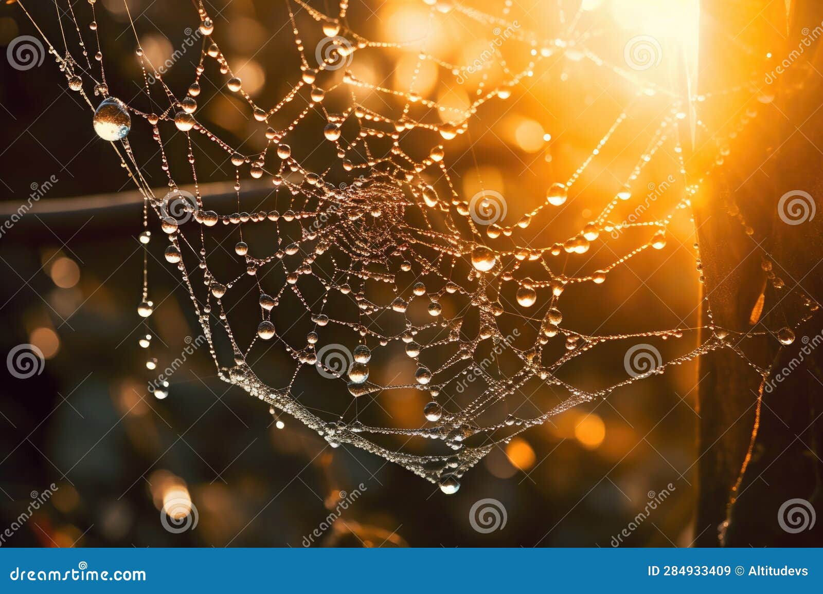 Sun Rays Illuminating Diamond Dust on a Spider Web Stock Illustration ...