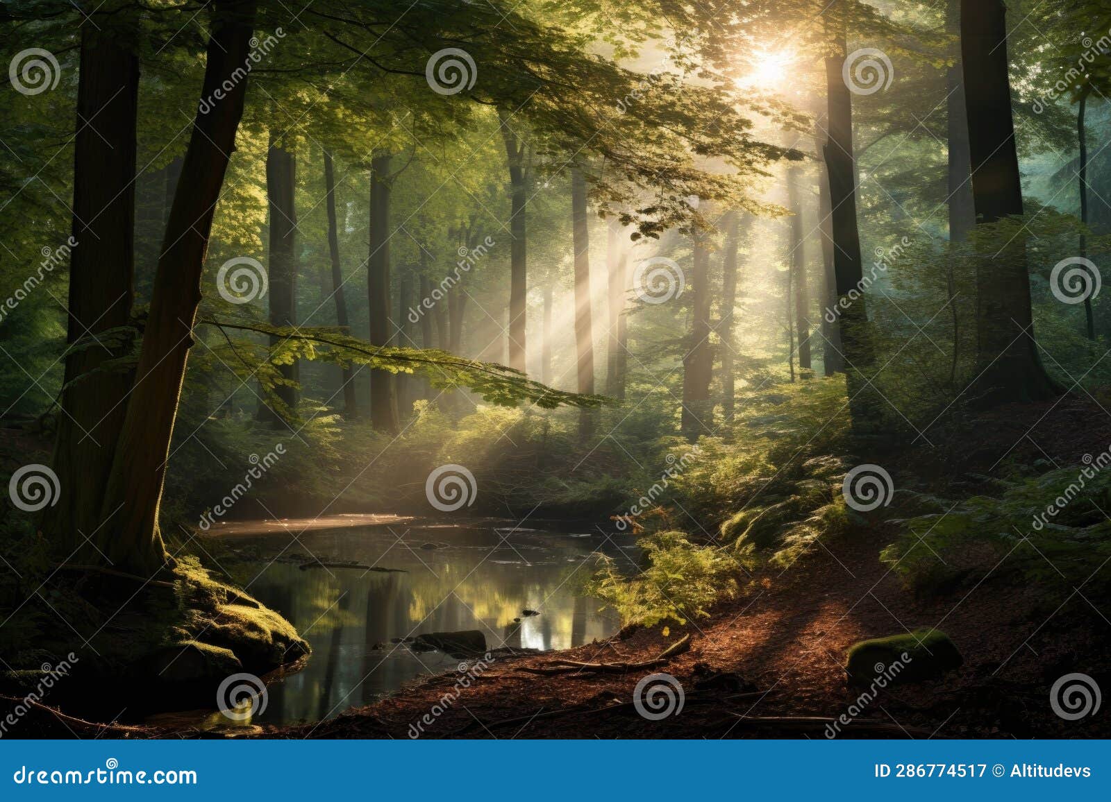 Sun Rays Illuminating a Secluded Forest Glade Stock Image - Image of ...