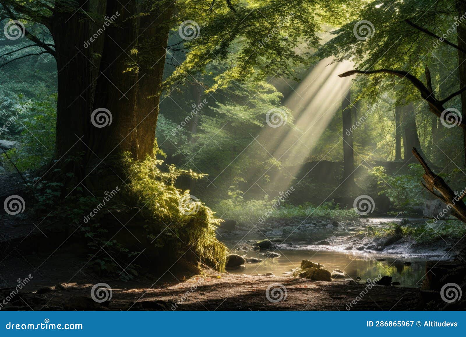 Sun Rays Illuminating a Secluded Forest Glade Stock Image - Image of ...