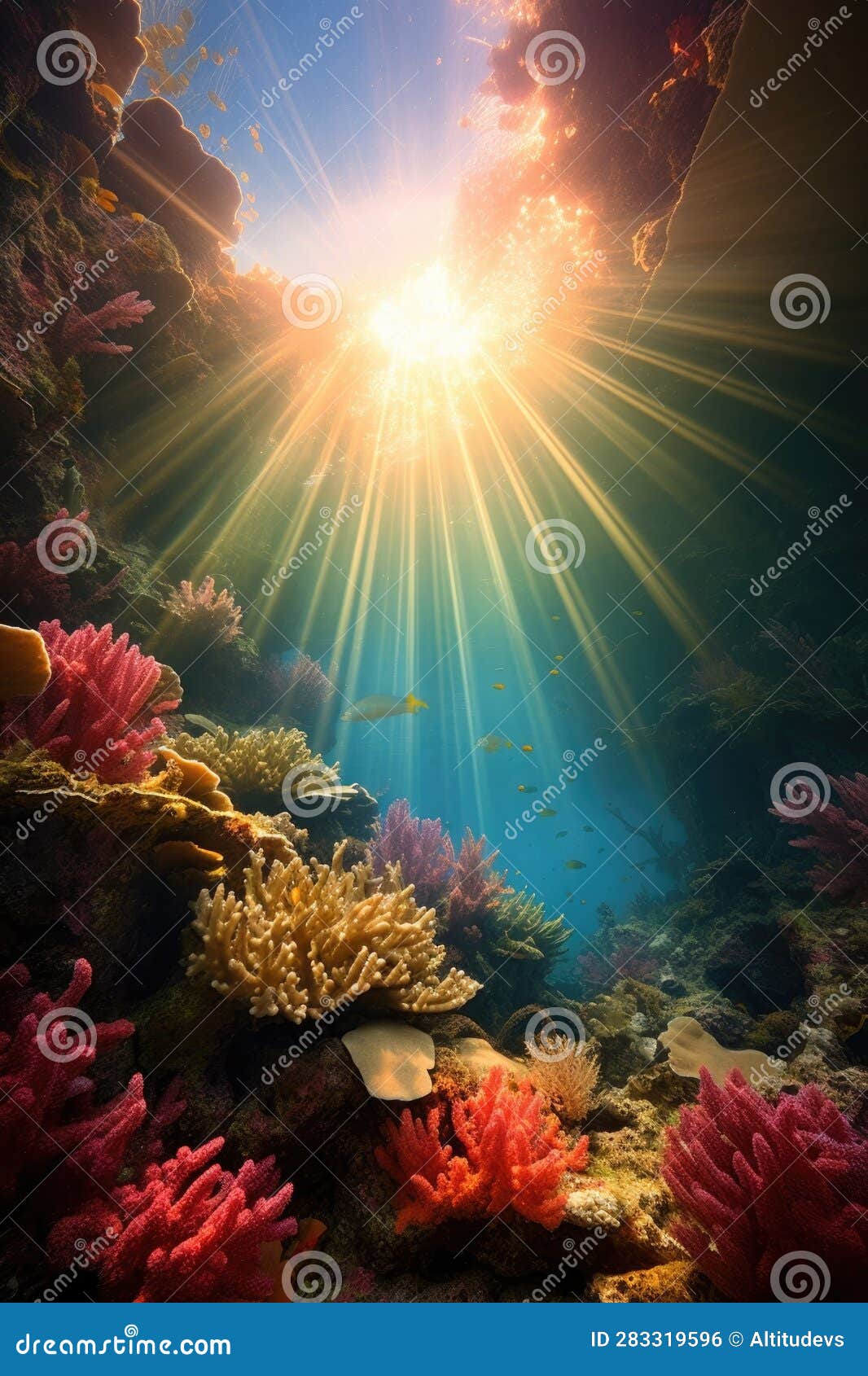 Sun Rays Illuminating Underwater Coral Reef Stock Illustration ...